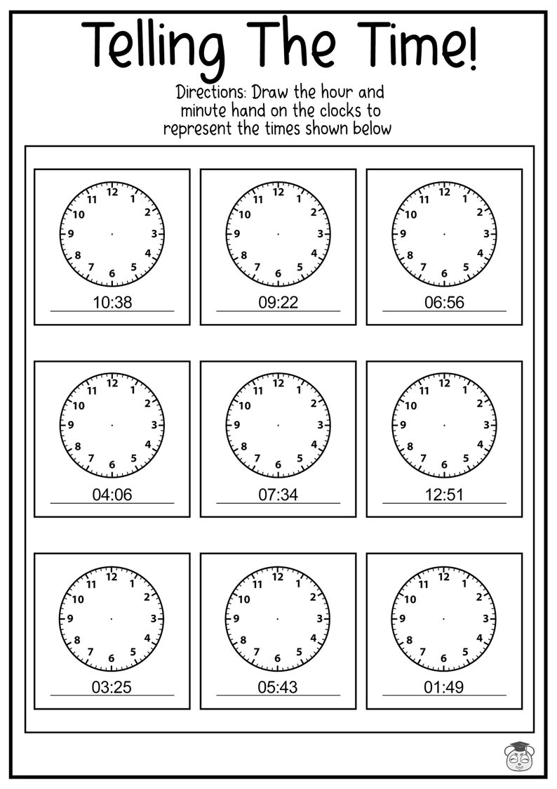 8 Printable Time-telling Math Worksheets! Telling the Time by Drawing ...
