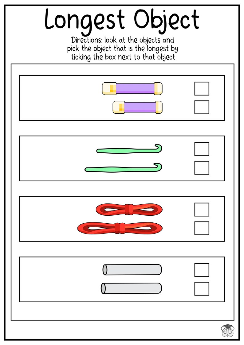 4 Printable Longest Object Measurement Math Worksheet Choose - Etsy ...