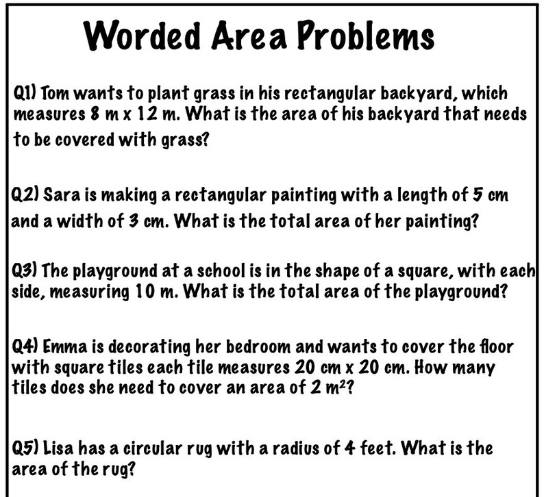 45 Printable Area and Perimeter Math Workbook! Engaging Shape Questions ...
