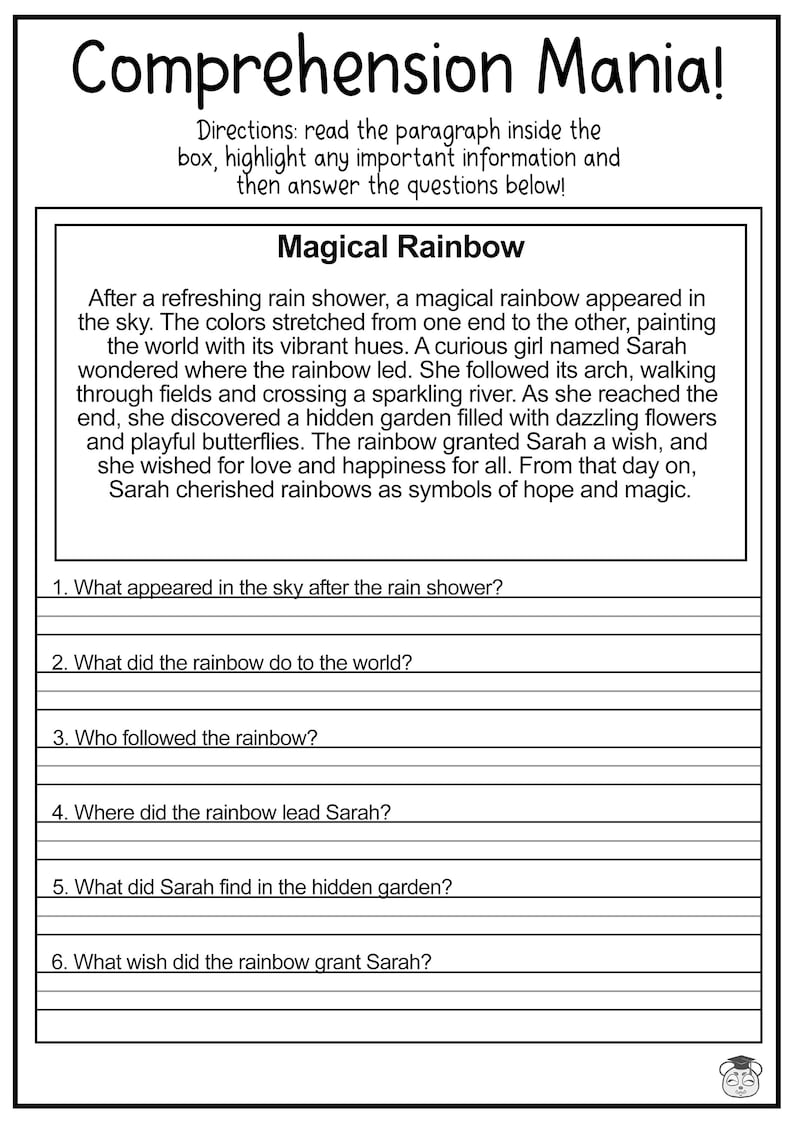 10 Printable Reading Comprehension English Worksheets! Comprehension ...