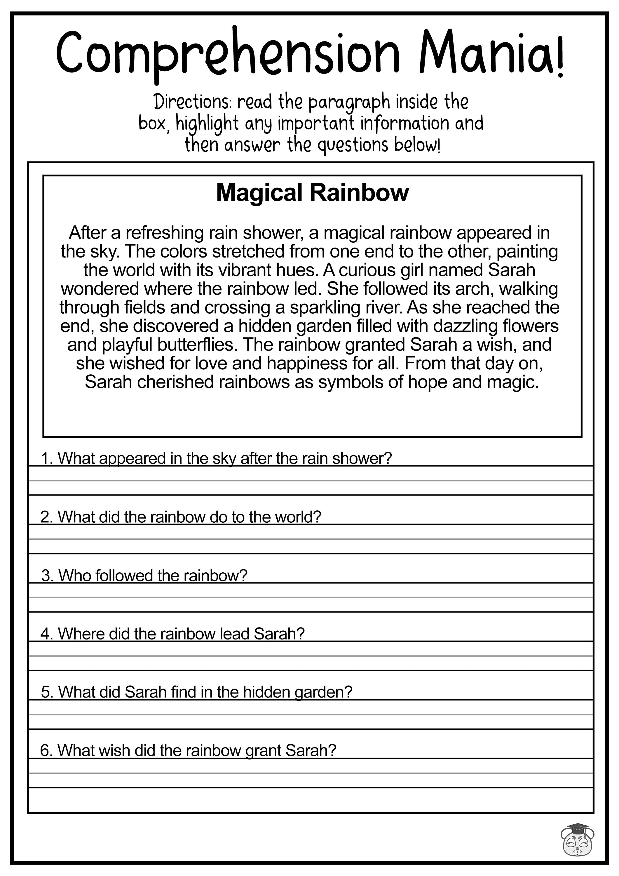 10 Printable Reading Comprehension English Worksheets! Comprehension ...