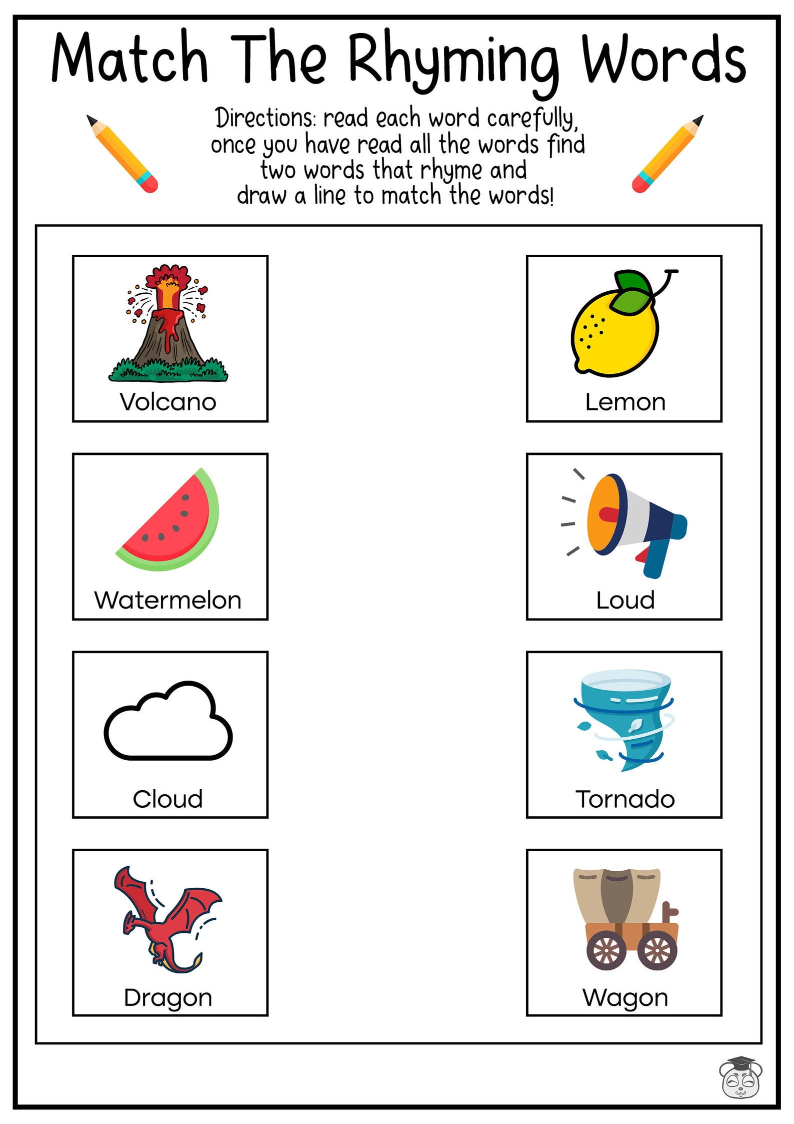8 Printable Rhyme Word Matching English Worksheets! Match the Rhyme ...