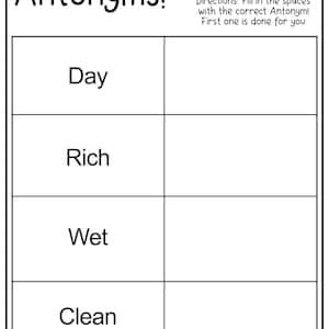 10 Printable Antonym English Worksheets! Fill in the Blank Using ...