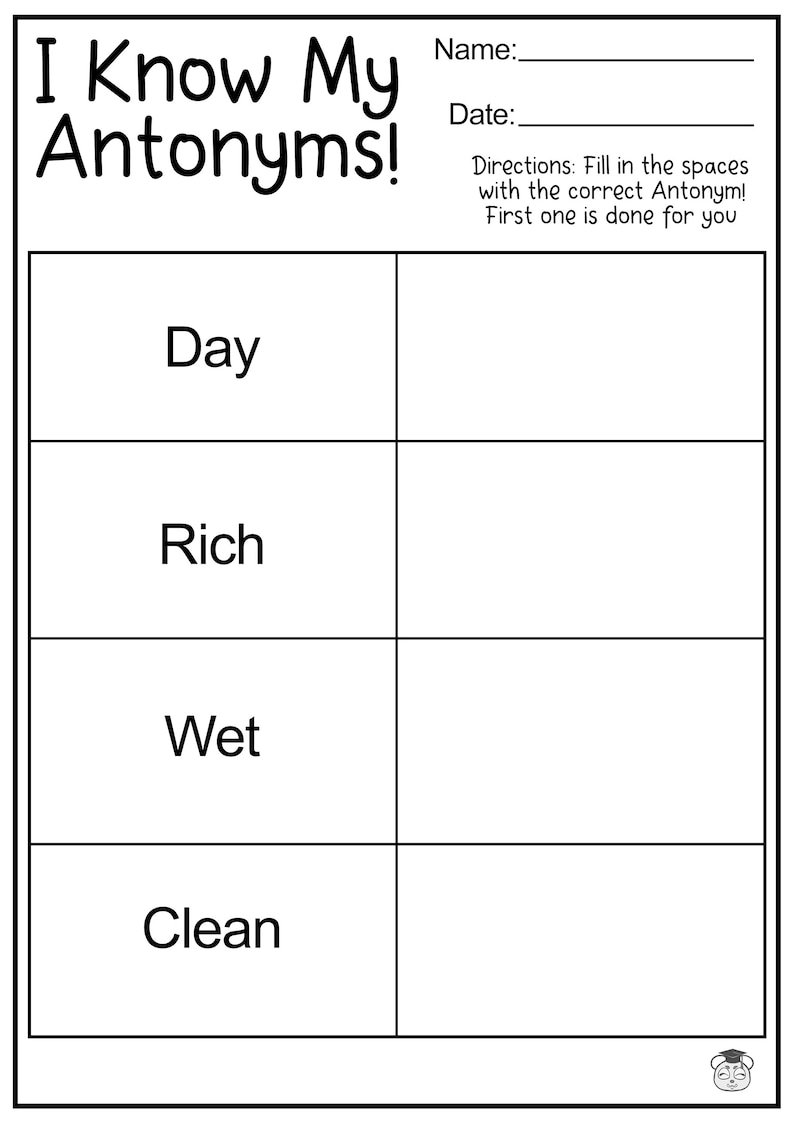 10 Printable Antonym English Worksheets! Fill in the Blank Using ...