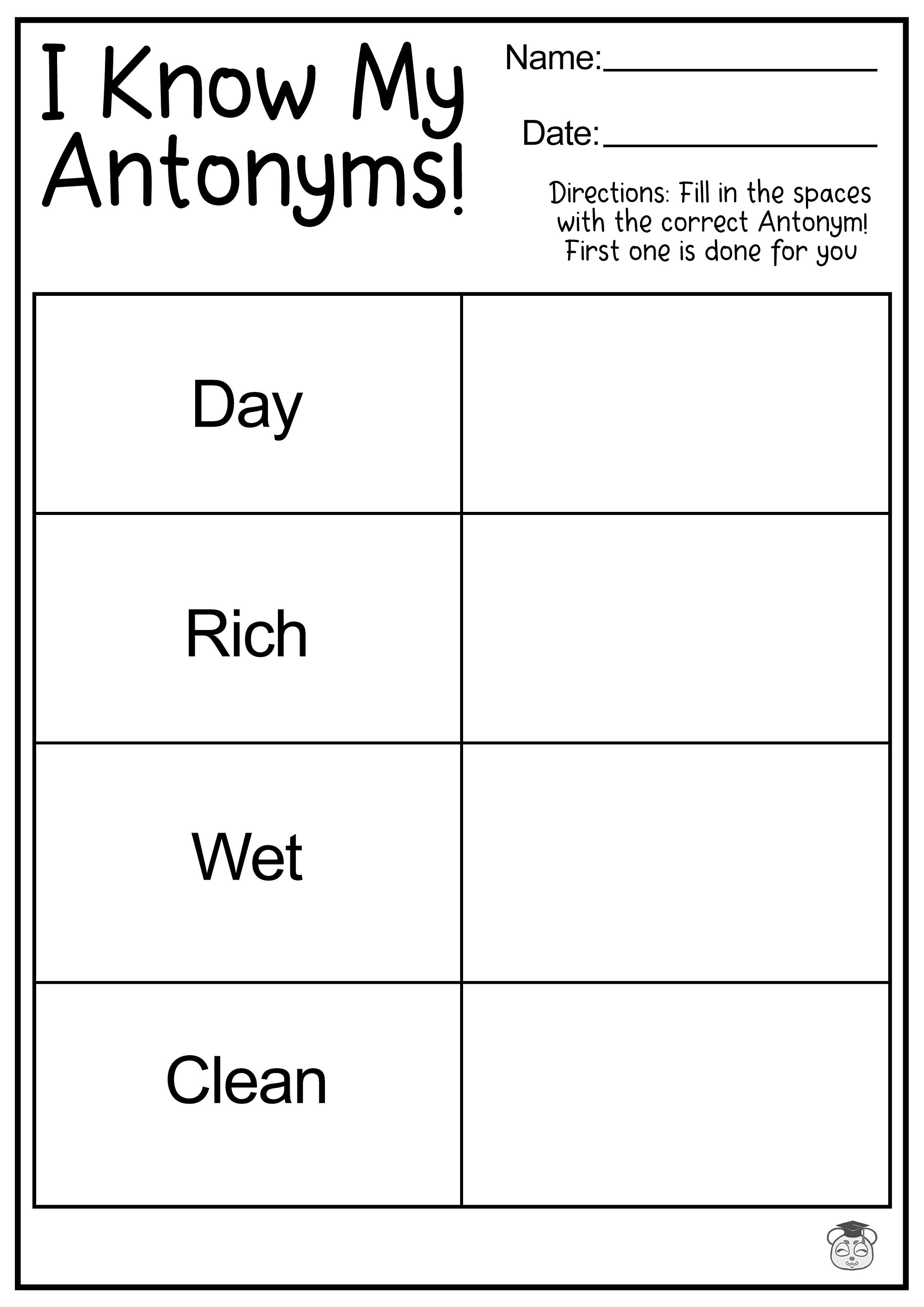10 Printable Antonym English Worksheets! Fill in the Blank Using ...