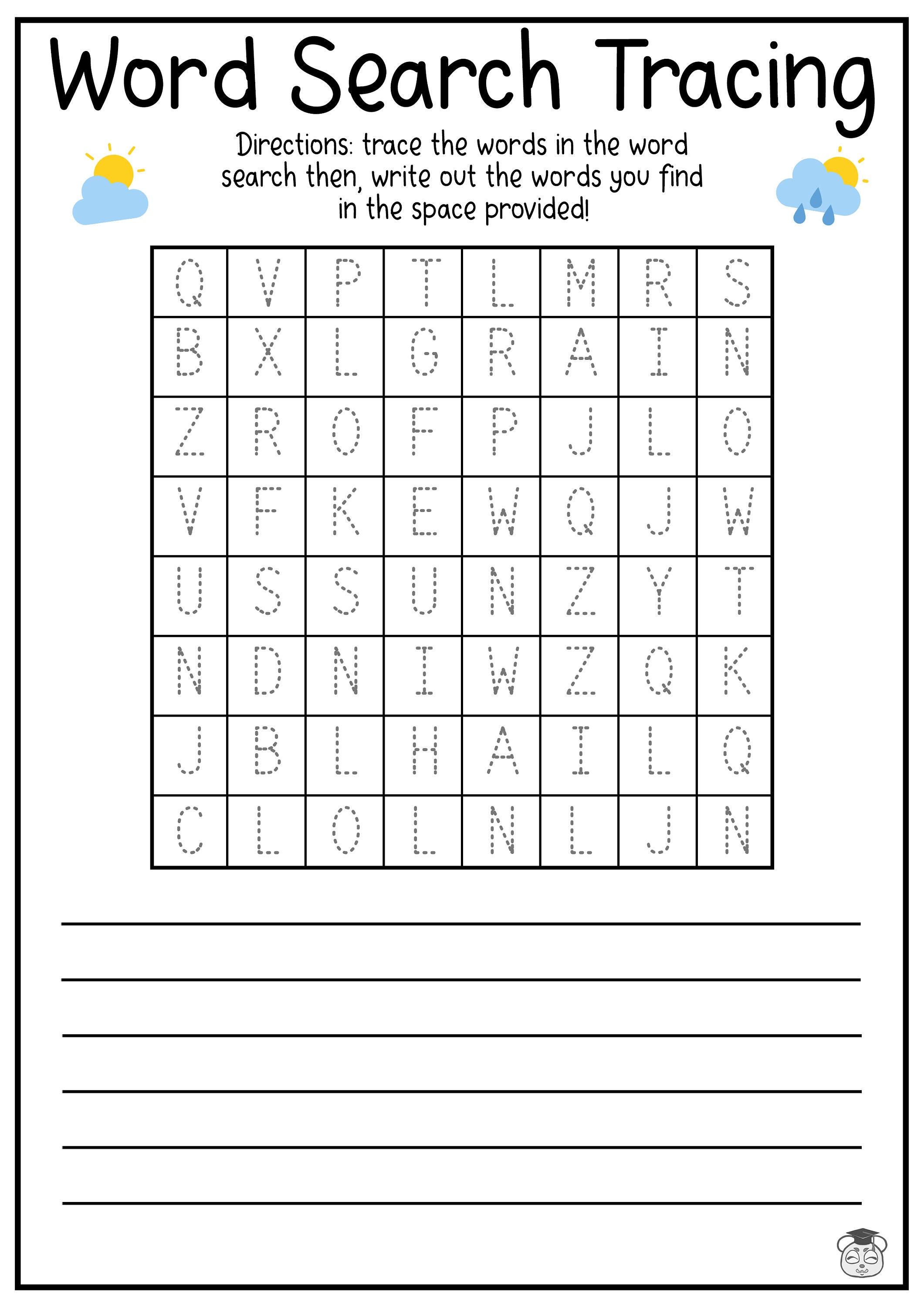 7 Printable Word Search & Trace Writing Practice! Search, Trace and ...
