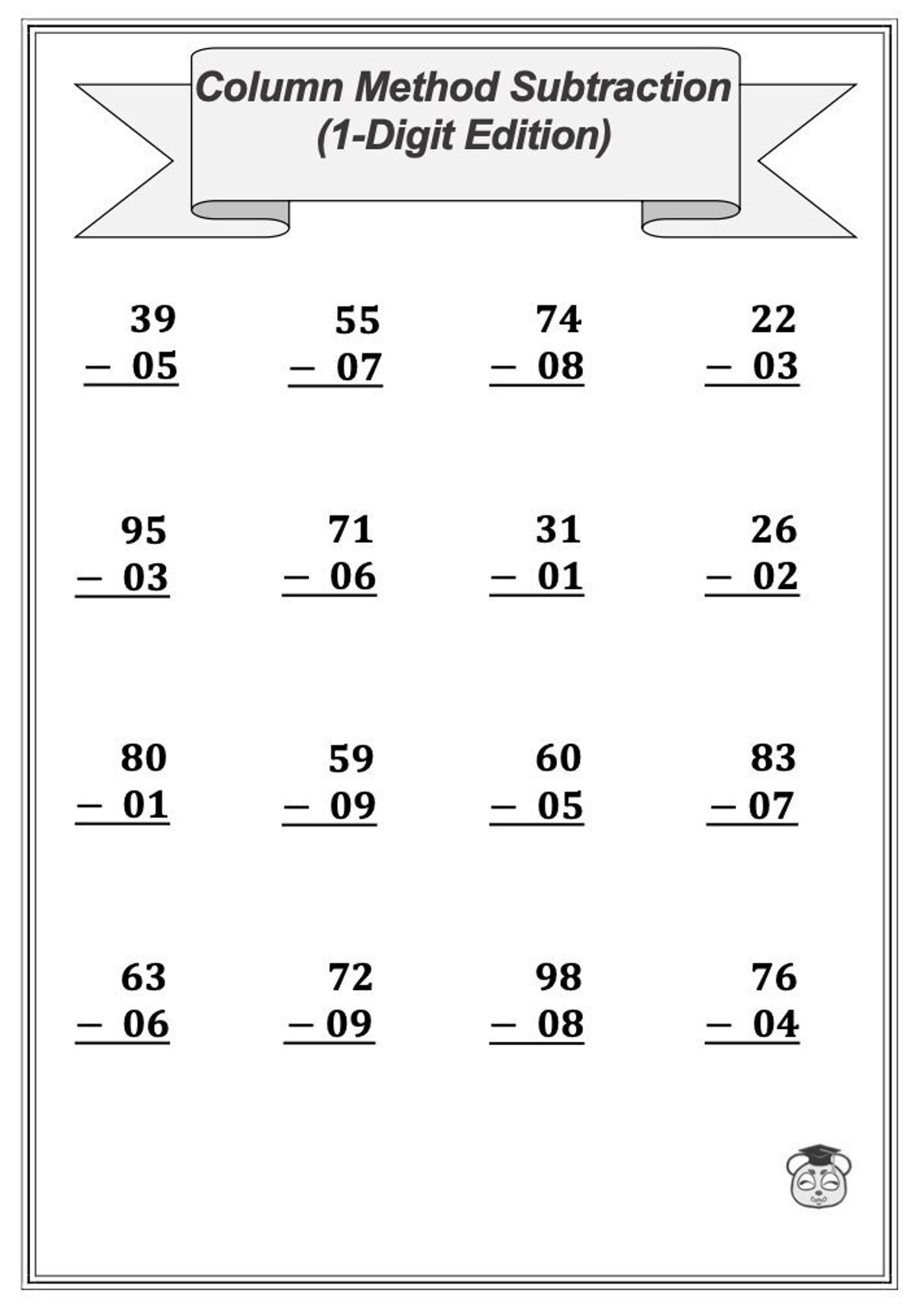 4 Printable (1-4 Digit) Column Method Subtraction Math Worksheet ...