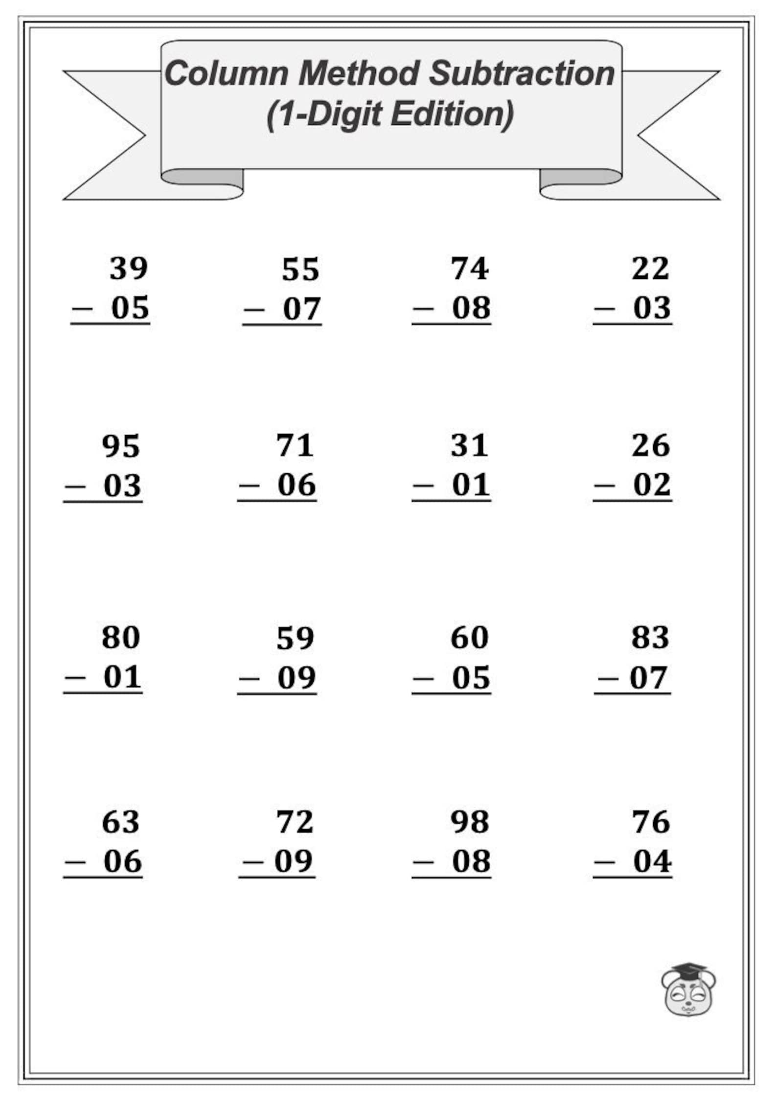 4 Printable 1 4 Digit Column Method Subtraction Math Worksheet
