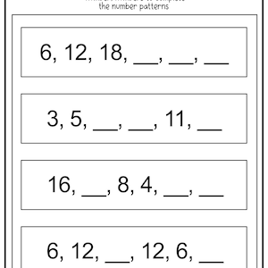 7 Printable Number Patterns Math Worksheet! Fill in the Blanks to ...