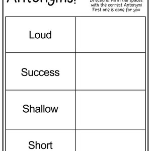 10 Printable Antonym English Worksheets! Fill in the Blank Using ...