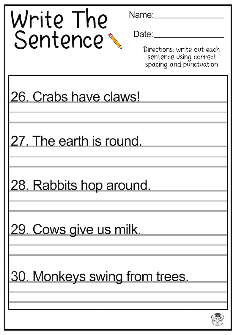 11 Printable Sentence Writing English Worksheets! Improve Reading and ...