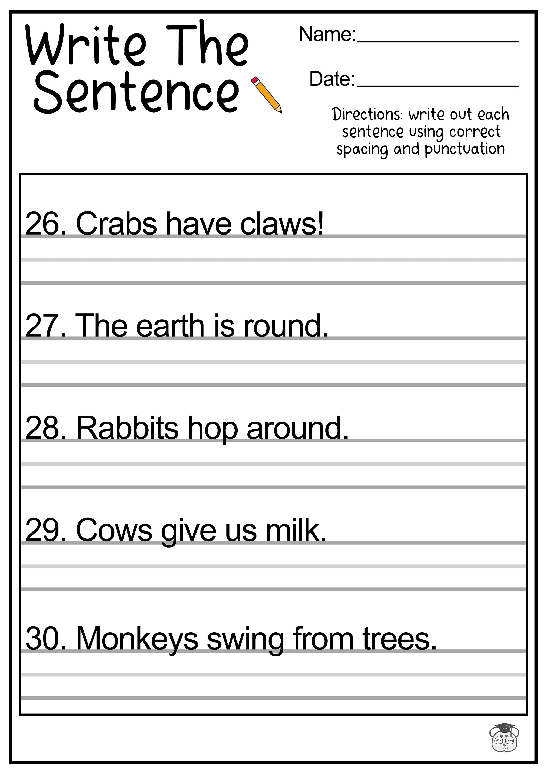 11 Printable Sentence Writing English Worksheets! Improve Reading and ...