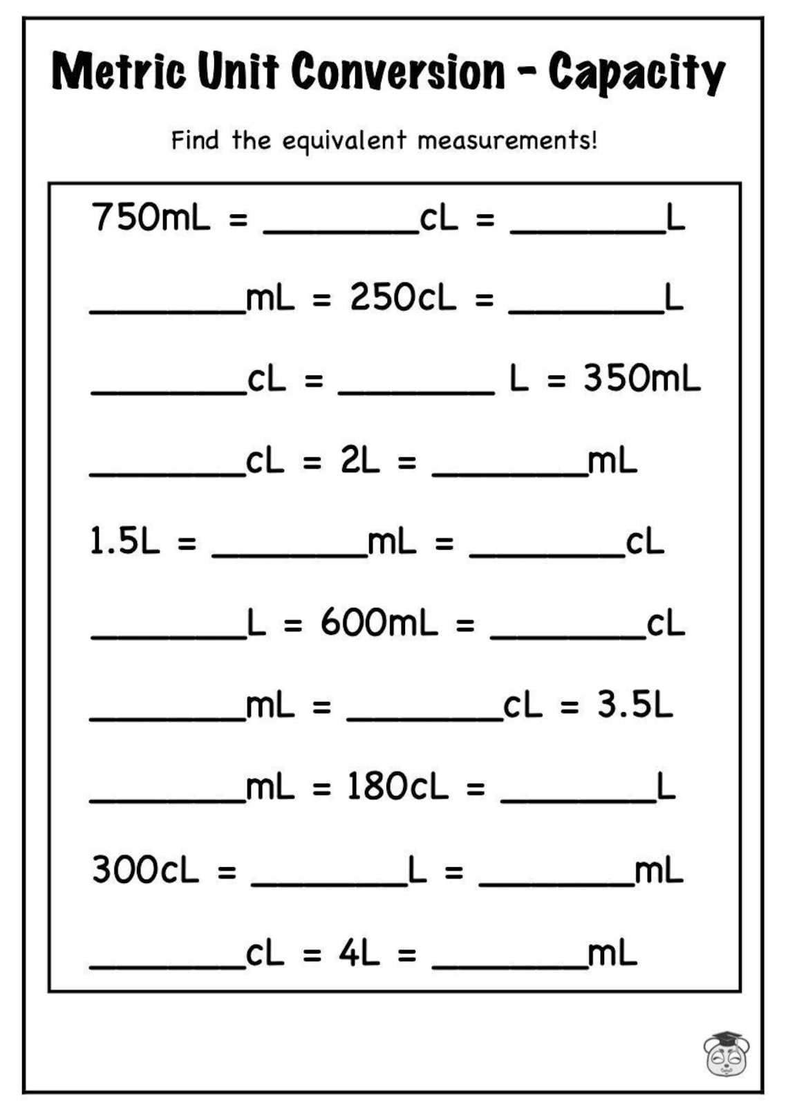 7 Page Printable Mastering Metric Capacity Conversion: Solve, Compare ...