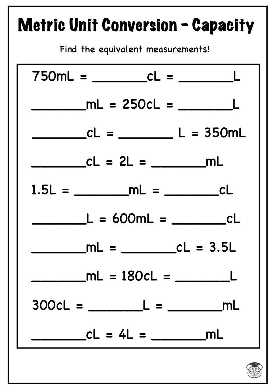 7 Page Printable Mastering Metric Capacity Conversion: Solve, Compare ...