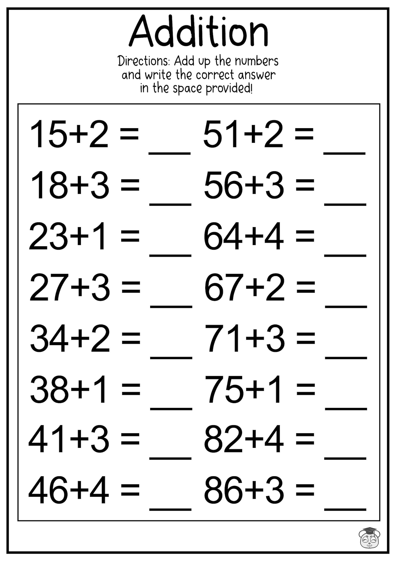 10 Printable Addition Math Worksheets Addition Practice Using Single ...