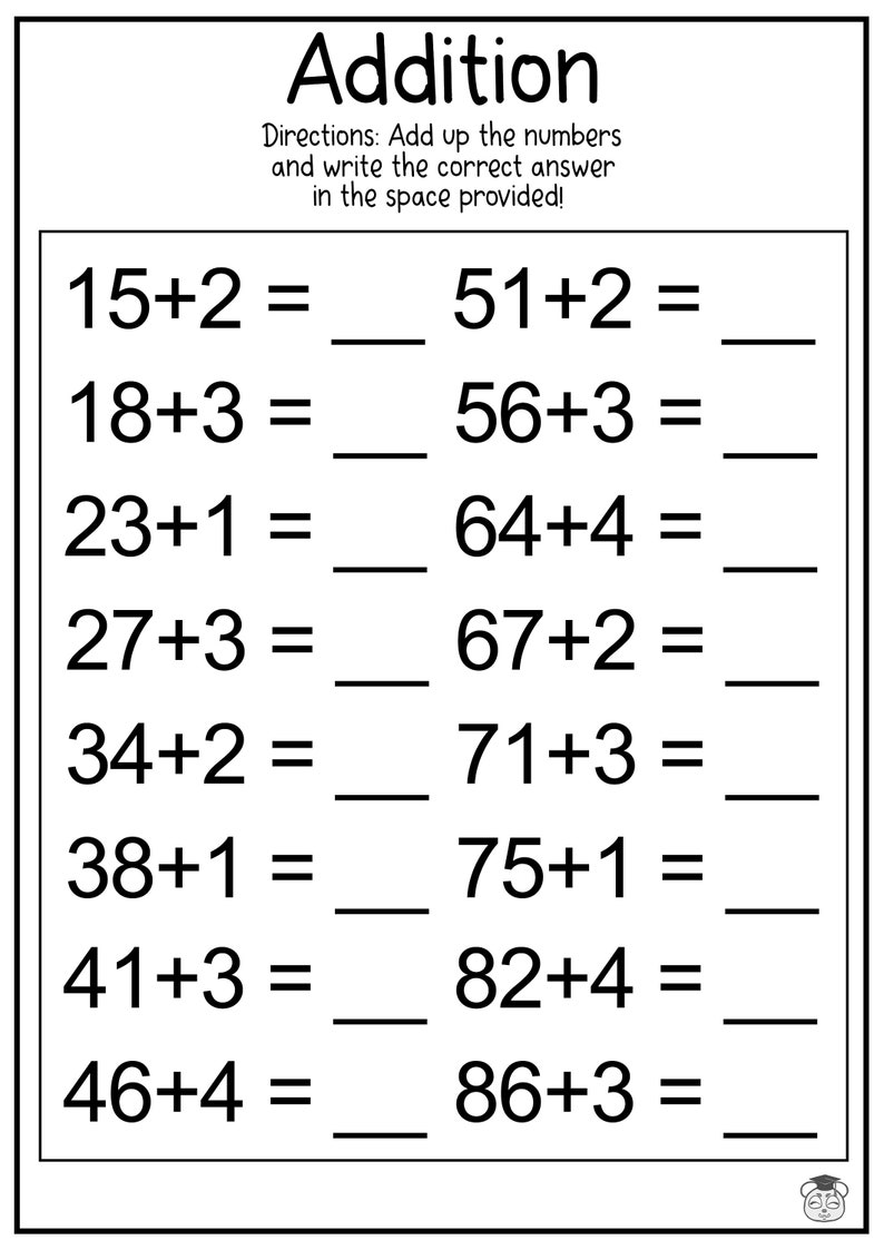 10 Printable Addition Math Worksheets Addition Practice Using Single ...