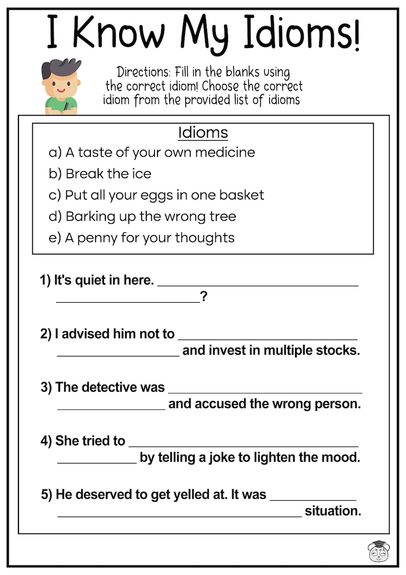 8 Printable "fill in the Blanks" Idioms English Worksheets! Fill in the ...