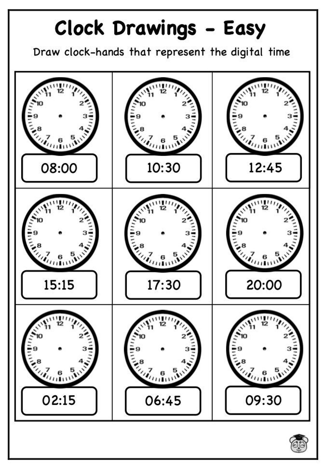 4 Page Printable Time-telling Fun: Draw Clock Hands for 24-hour Times ...