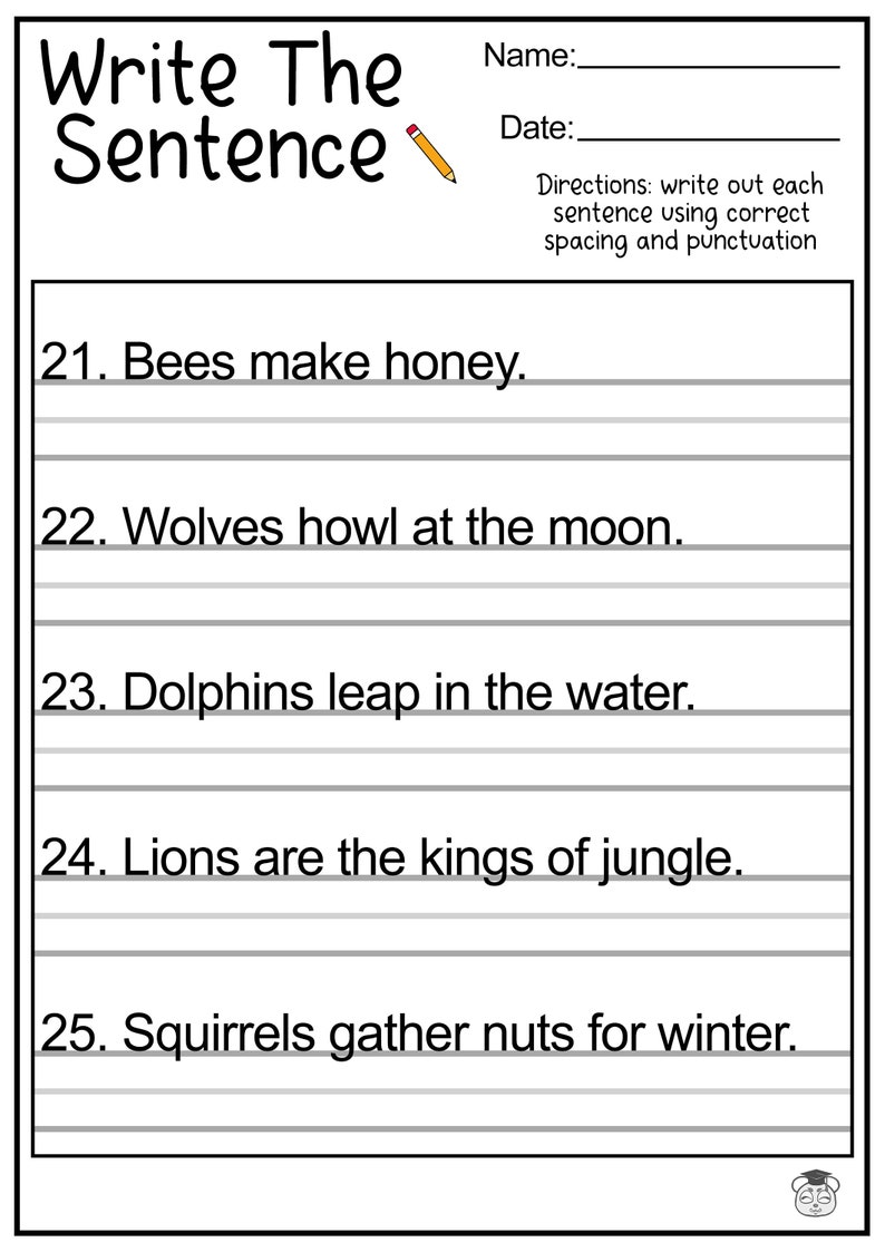 11 Printable Sentence Writing English Worksheets! Improve Reading and ...