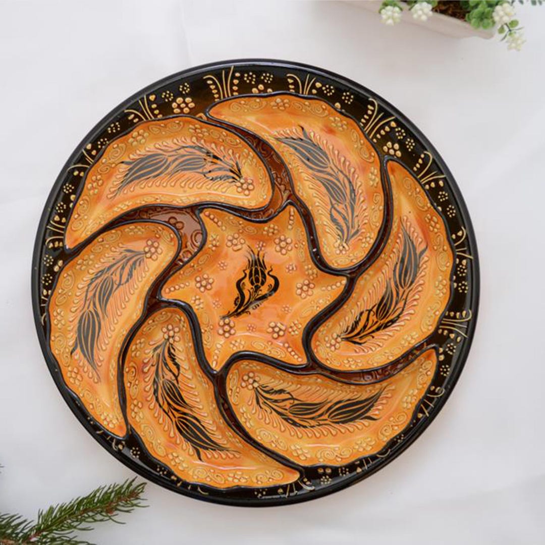 Handmade Teal Ceramic Snack Serving Set, Turkish Platter, Pottery Bowl ...