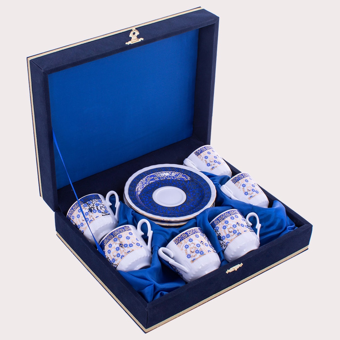 Turkish Coffee Set Gift Traditional Blue Floral Pattern With Christmas ...