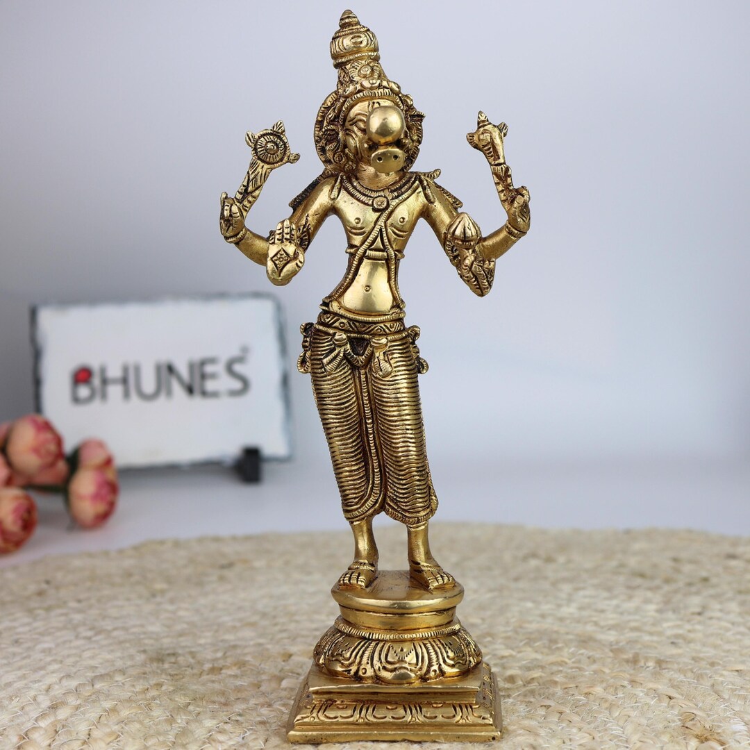Bhunes Brass Standing Varaha Swamy Idol Holding Prithvi (bhu ...
