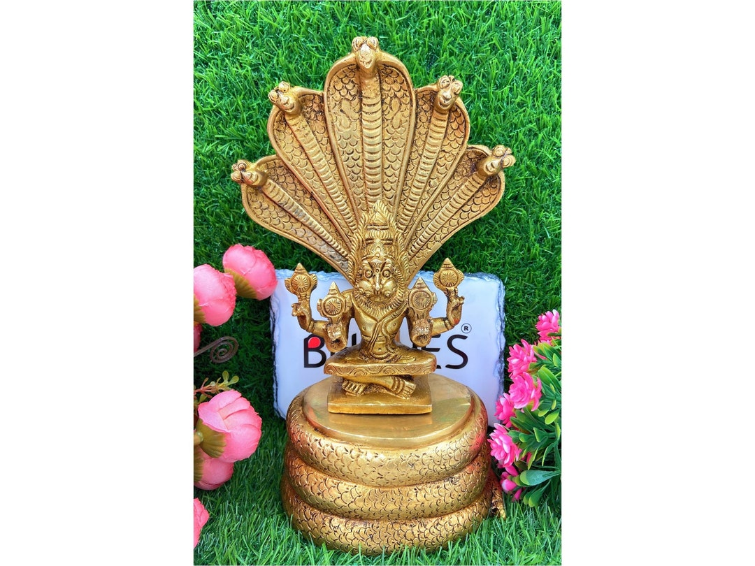 Bhunes Brass Narasimha Swamy Statue Narasingha Idols for Pooja Home Décor, Narasimha on Sheshnag ...