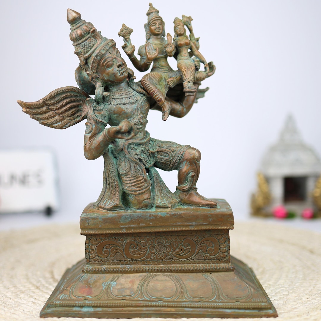Bhunes Bronze Garuda Idol With Vishnu Lakshmi, Handcrafted Garud Dev ...