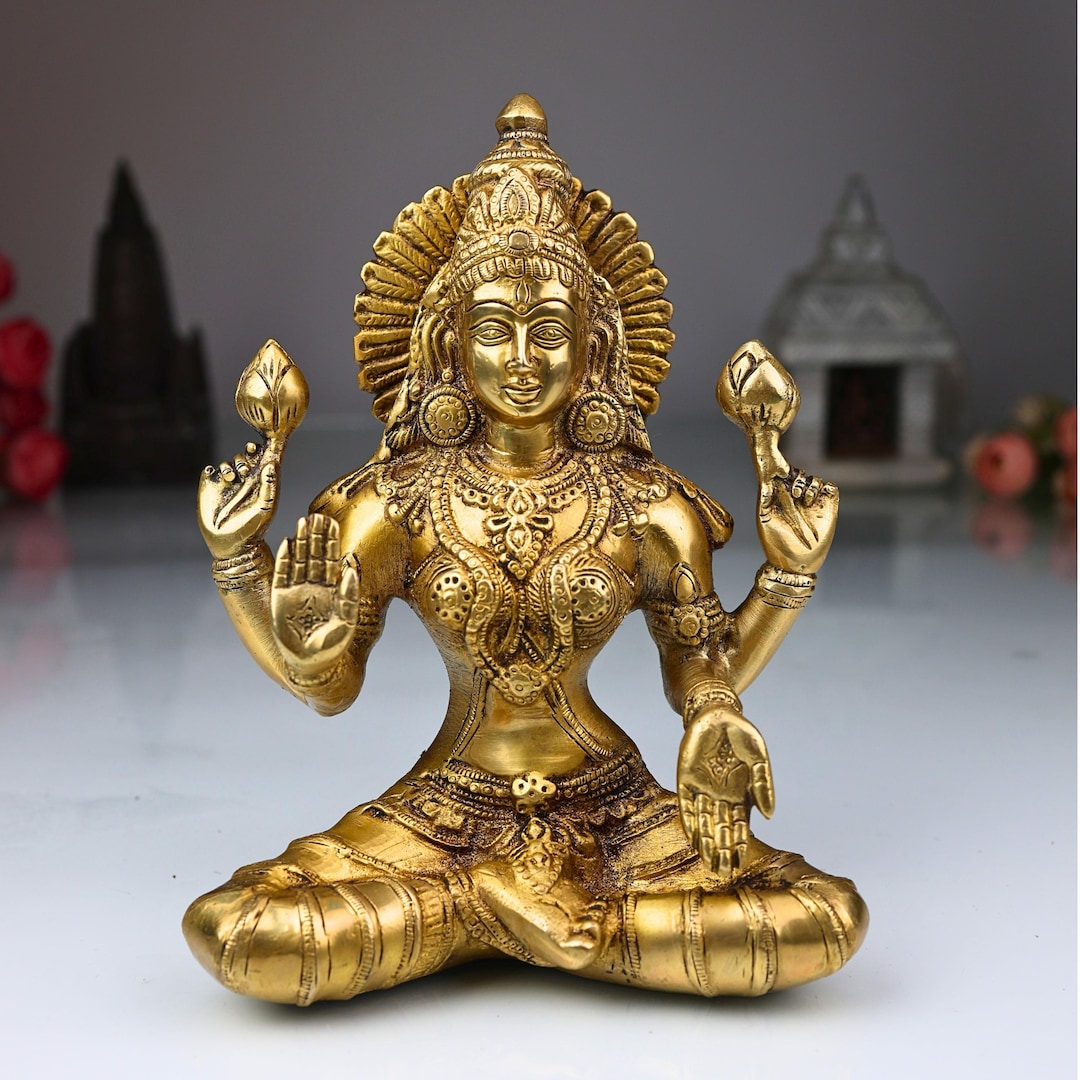 Brass Handcrafted Maha Lakshmi Idol for Pooja | Mahalakshmi Devi Statue ...