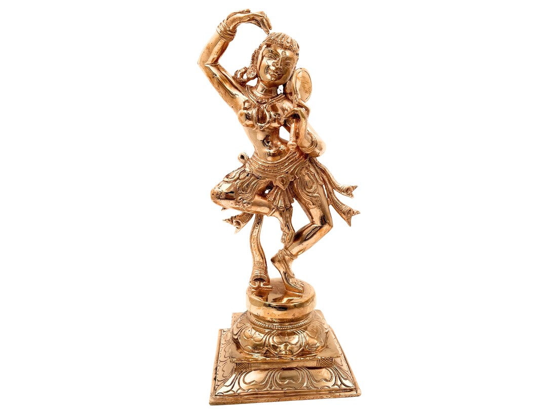Bhunes Bronze Lady With Mirror Idol, Indian Culture Apsara, Handcrafted Panchaloham Lady Viewing ...