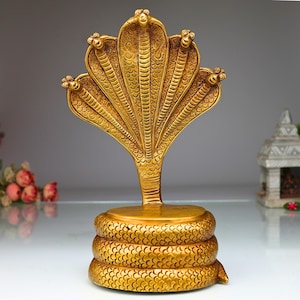 Brass Sheshnag Singhasan: Five-headed Snake Prabhavali for Pooja Mandir ...