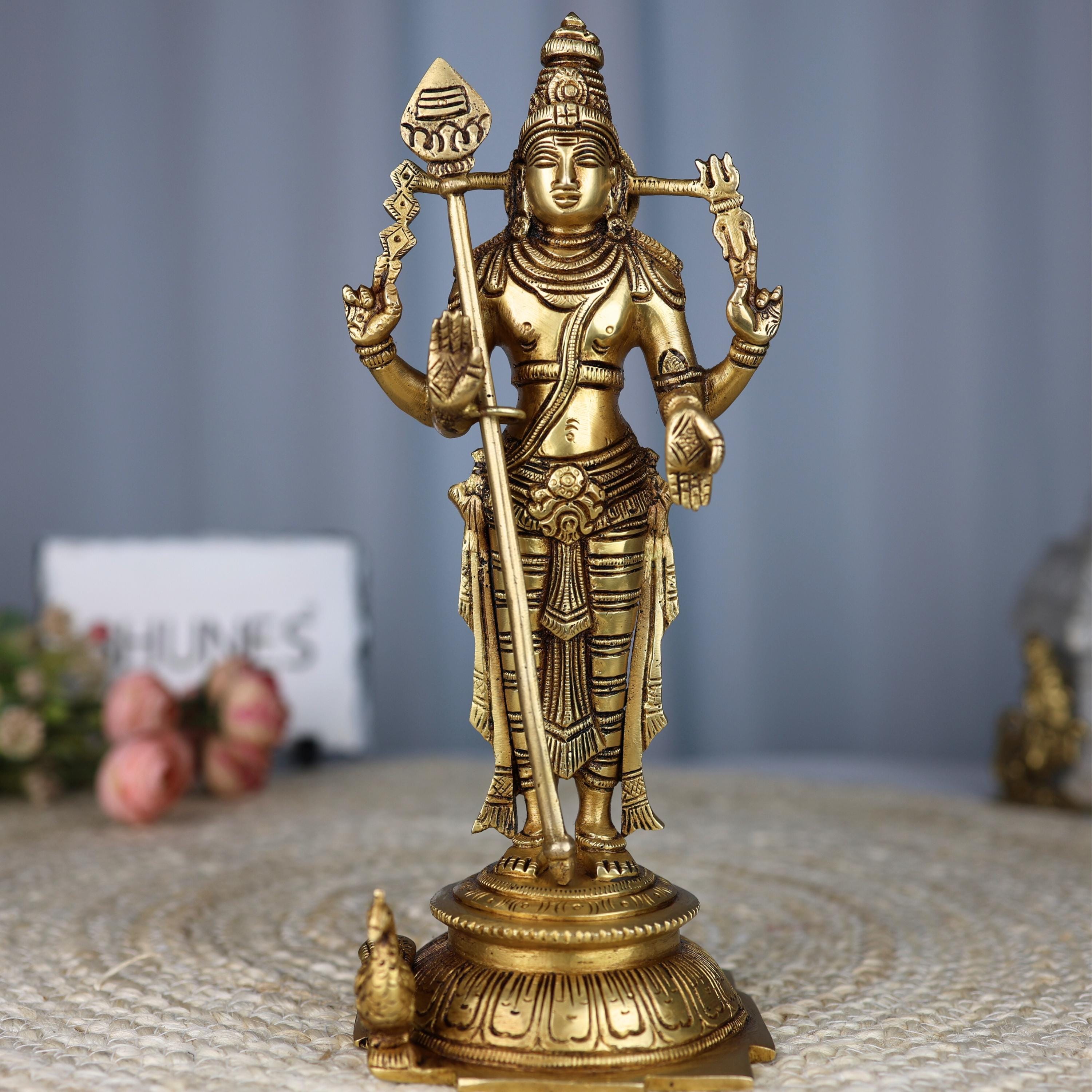 Brass Lord Murugan Idol: Handcrafted Kartikeya Sculpture, 11 Inch - Etsy