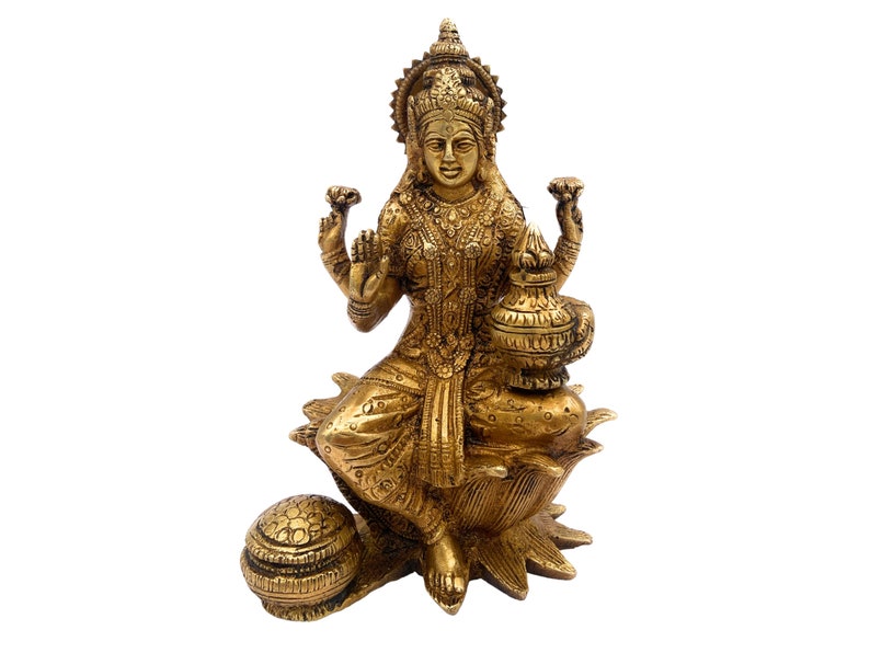 Bhunes Brass Goddess Laxmi Idol, Lakshmi Statue Sitting on Lotus, Maha ...