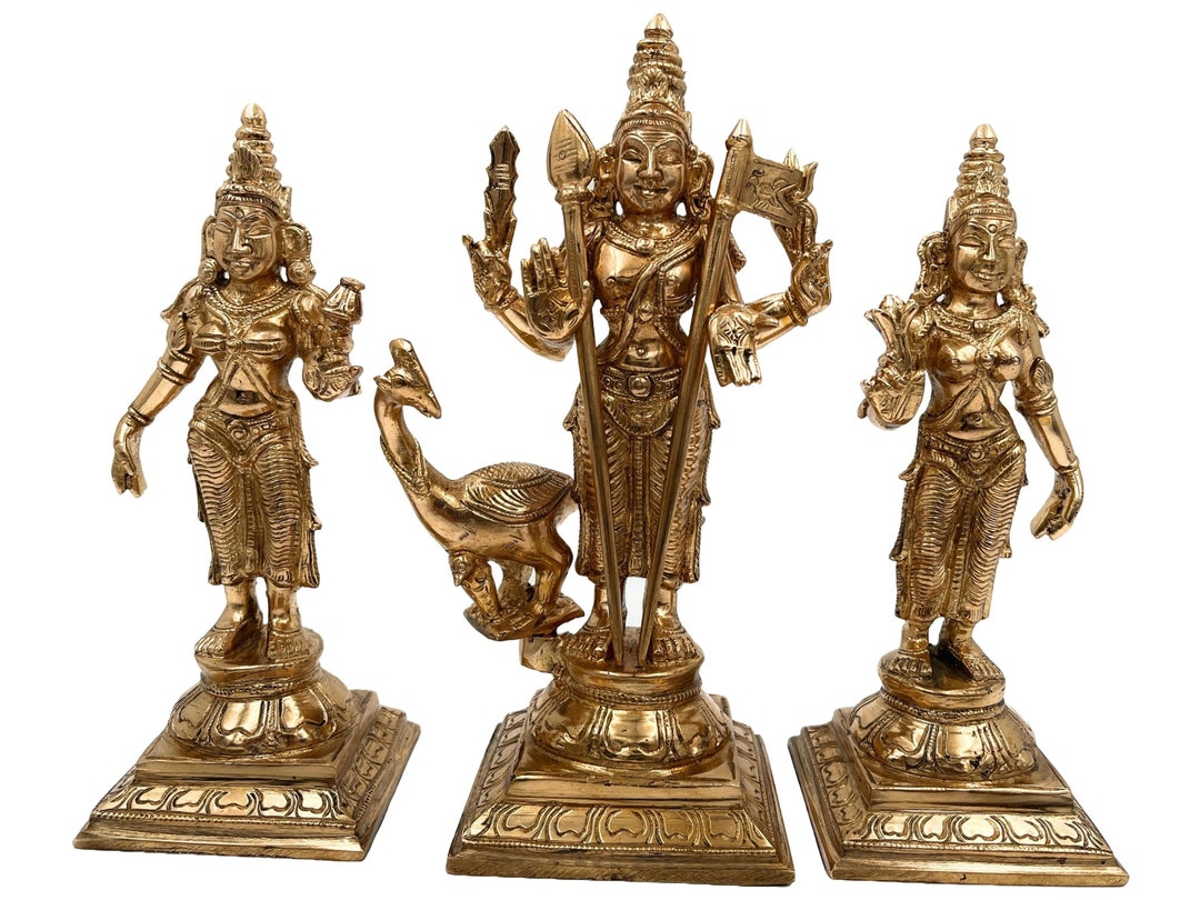 Bhunes Bronze Murugan and His Two Wives Valli and Devasena or Devayani ...