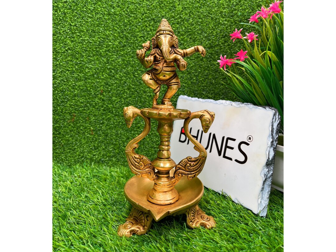 Bhunes Brass Ganesh Diya, Pooja Lamp, Deep, Ganesha Deepam, Lamps for ...