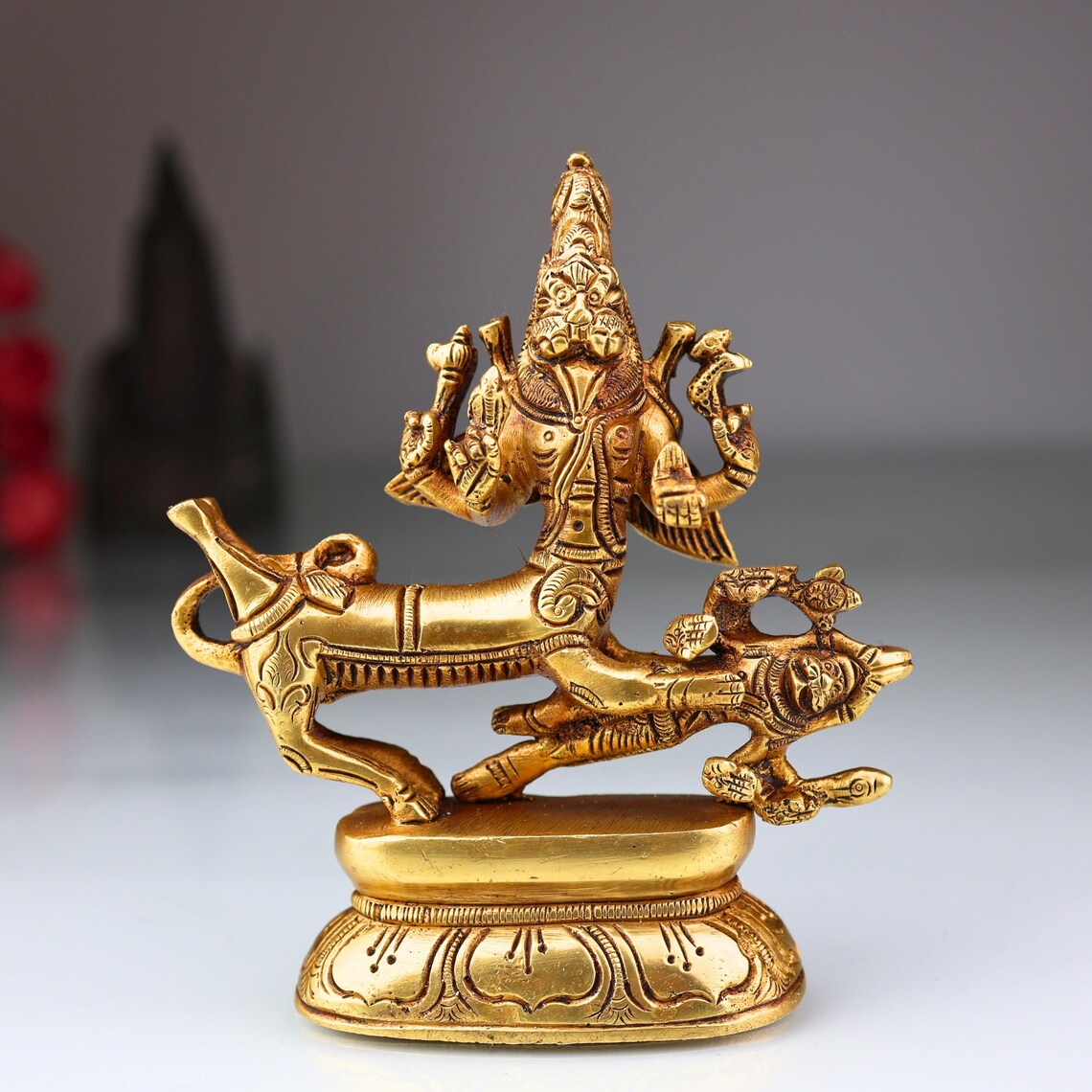 Brass Sharabha Avatar Idol: Handcrafted Sharabhesvara Murti (5.5 Inch ...
