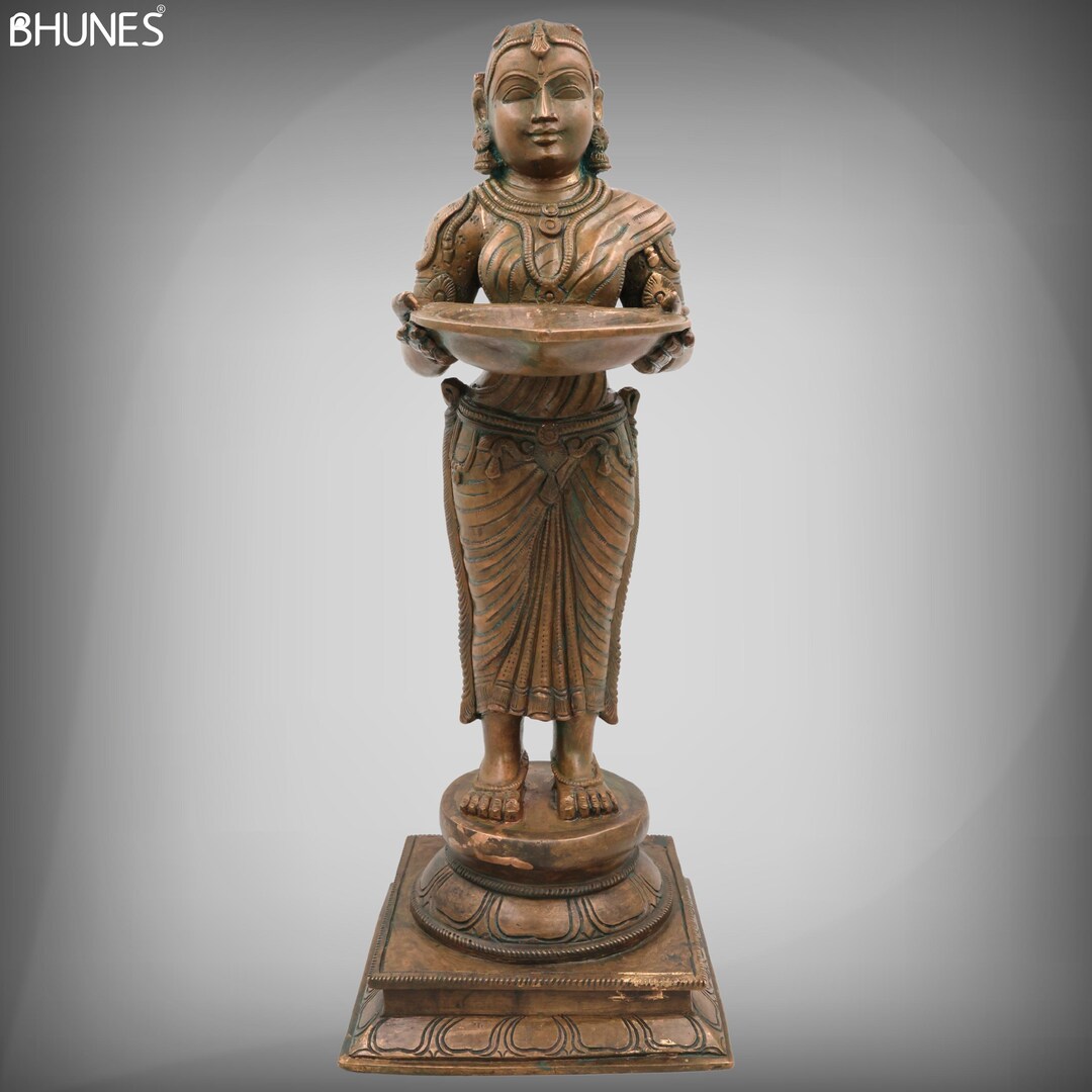 Bronze Deep Lakshmi Idol, Panchadhatu Diya Lady, Panchaloha Depa Laxmi ...