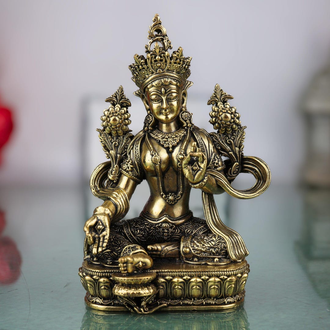 4.5" Brass Tara Ma Statue, Superfine Detailed Crafted Idol, Sacred Home ...