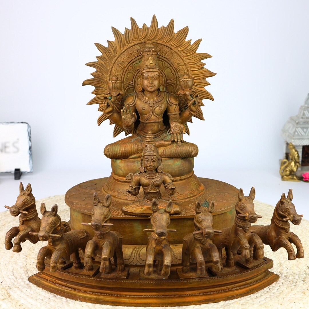 Bhunes | Bronze Surya Dev Rath | With Seven Horse | 13.5 Inch - Etsy