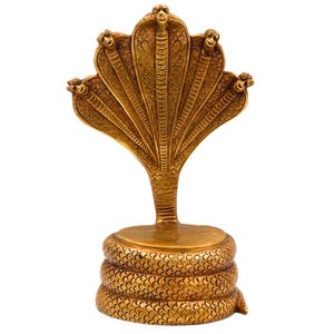 Brass Sheshnag Singhasan: Five-headed Snake Prabhavali for Pooja Mandir ...