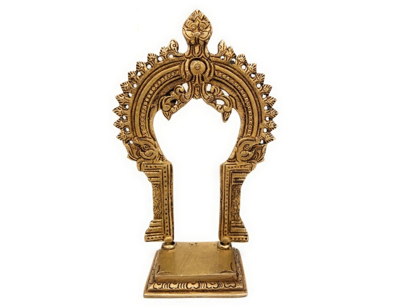 Bhunes Brass Small Pooja Mandir Prabhawali Stand Shinghashan Chowki ...