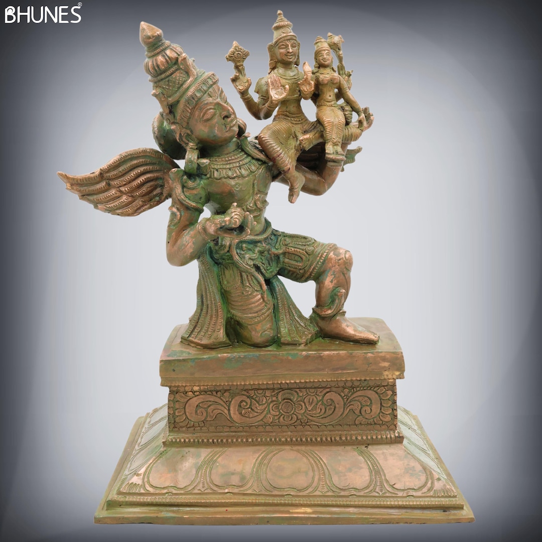 Bronze Lord Garud Dev With Vishnu Lakshmi Idol, Garuddev Carrying ...