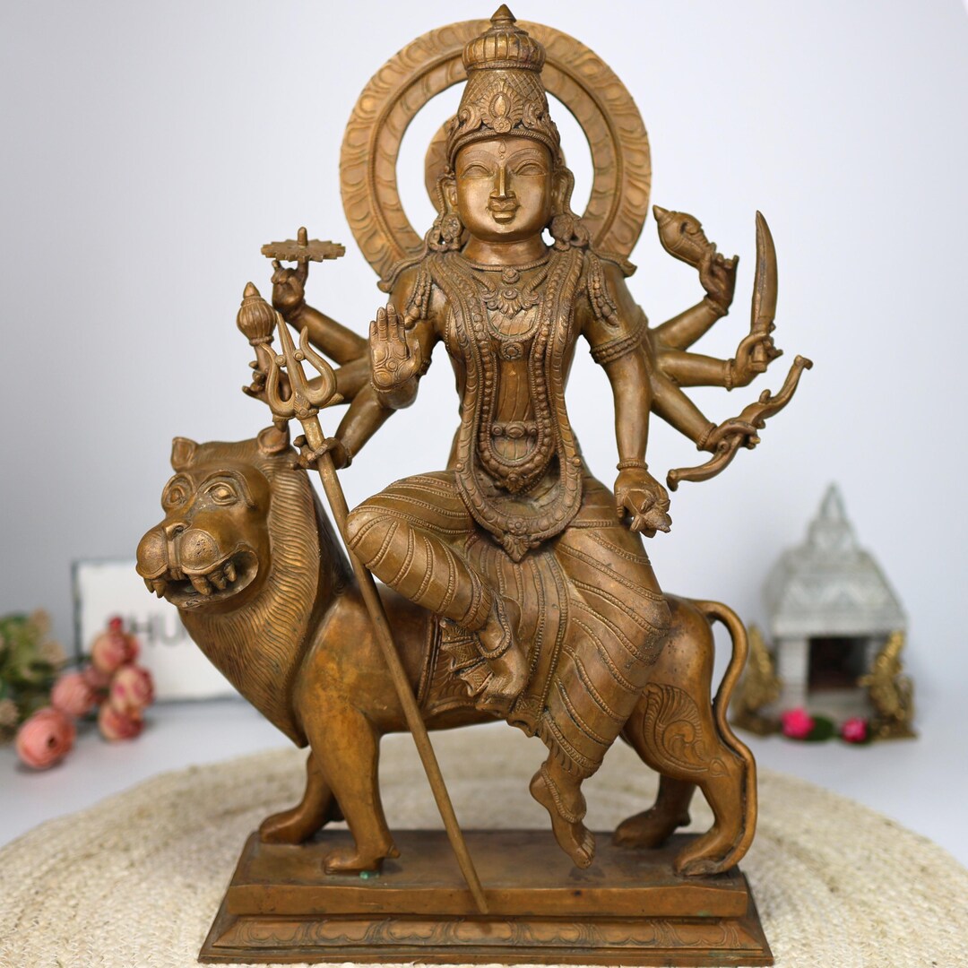 Bronze Durga Statue: Handmade Panchadhatu Goddess Idol, 19 Inch - Etsy