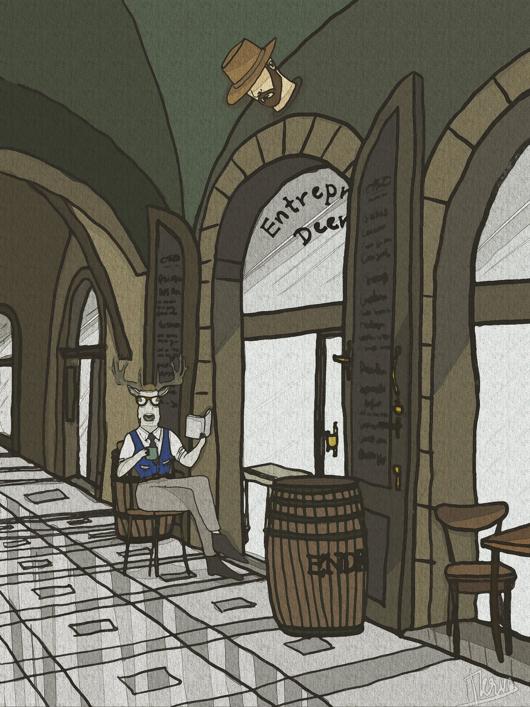 Dusty Cafe Walls - Retro Wall Art Print | Boho Character Home Decor ...