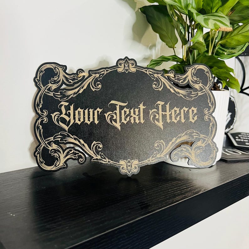 Custom Text Wooden Gothic Sign - Engraved Wooden Plaque - Etsy