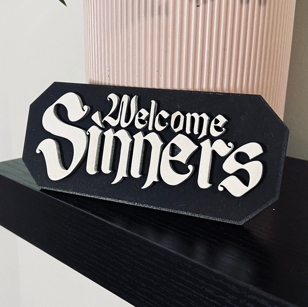 Welcome Sinners Wooden Gothic Decor - Wooden Plaque - Etsy