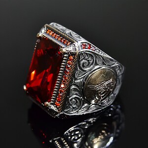 Ottoman Sign Zircon Red Square Men's 925k Sterling Silver Ring,ottoman ...