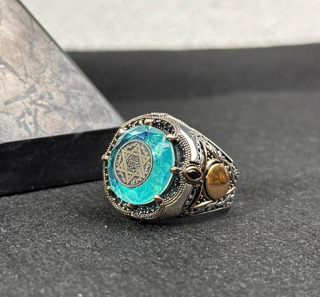 Handmade Sterling Silver Seal of Solomon Turquoise Gemstone Ring - Etsy ...