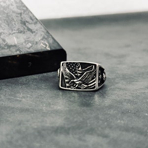 Silver American Flag Ring,925k Sterling Silver American Flag Eagle Ring ...