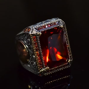 Ottoman Sign Zircon Red Square Men's 925k Sterling Silver Ring,ottoman ...